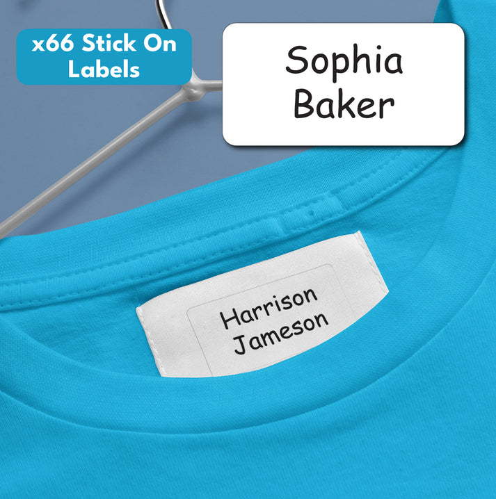 66 Personalised Stick On Clothing Labels For School & Care Homes Cloth