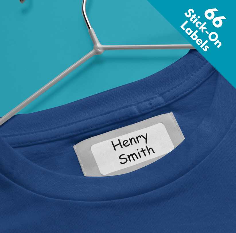 66 Personalised Stick On Clothing Labels For School & Care Homes Cloth