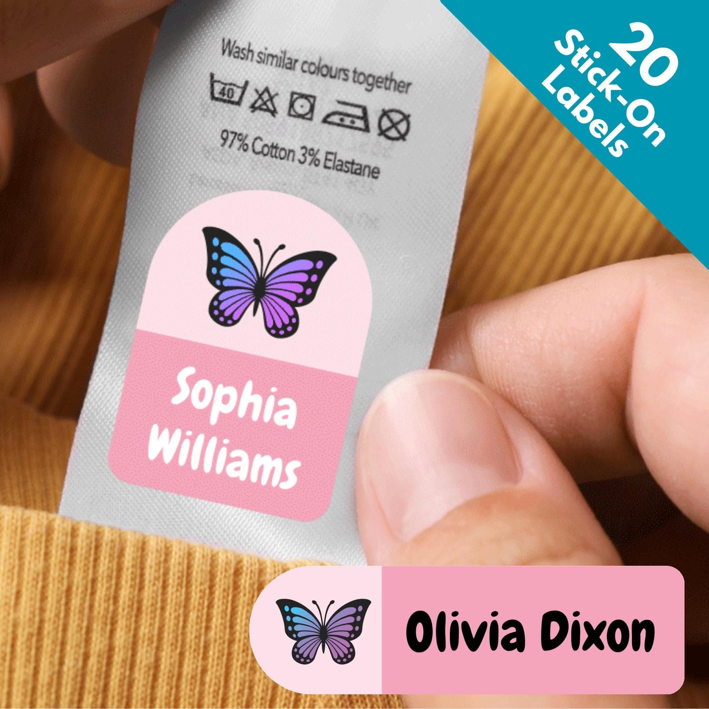 20 x Pink Butterfly Name Label Tags