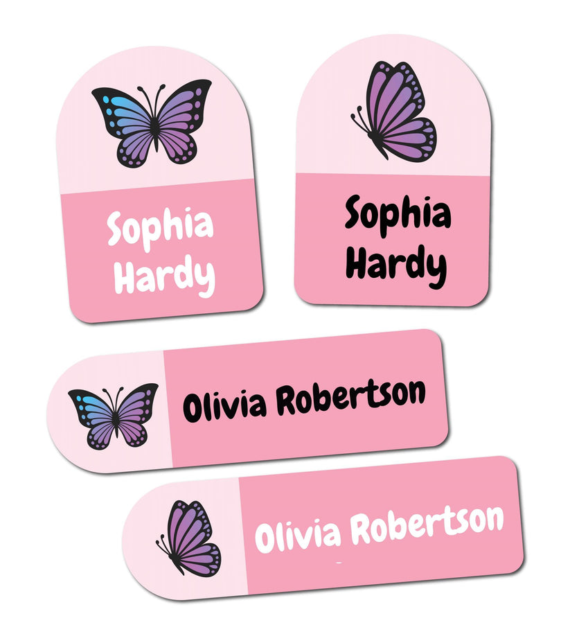 20 x Pink Butterfly Name Label Tags