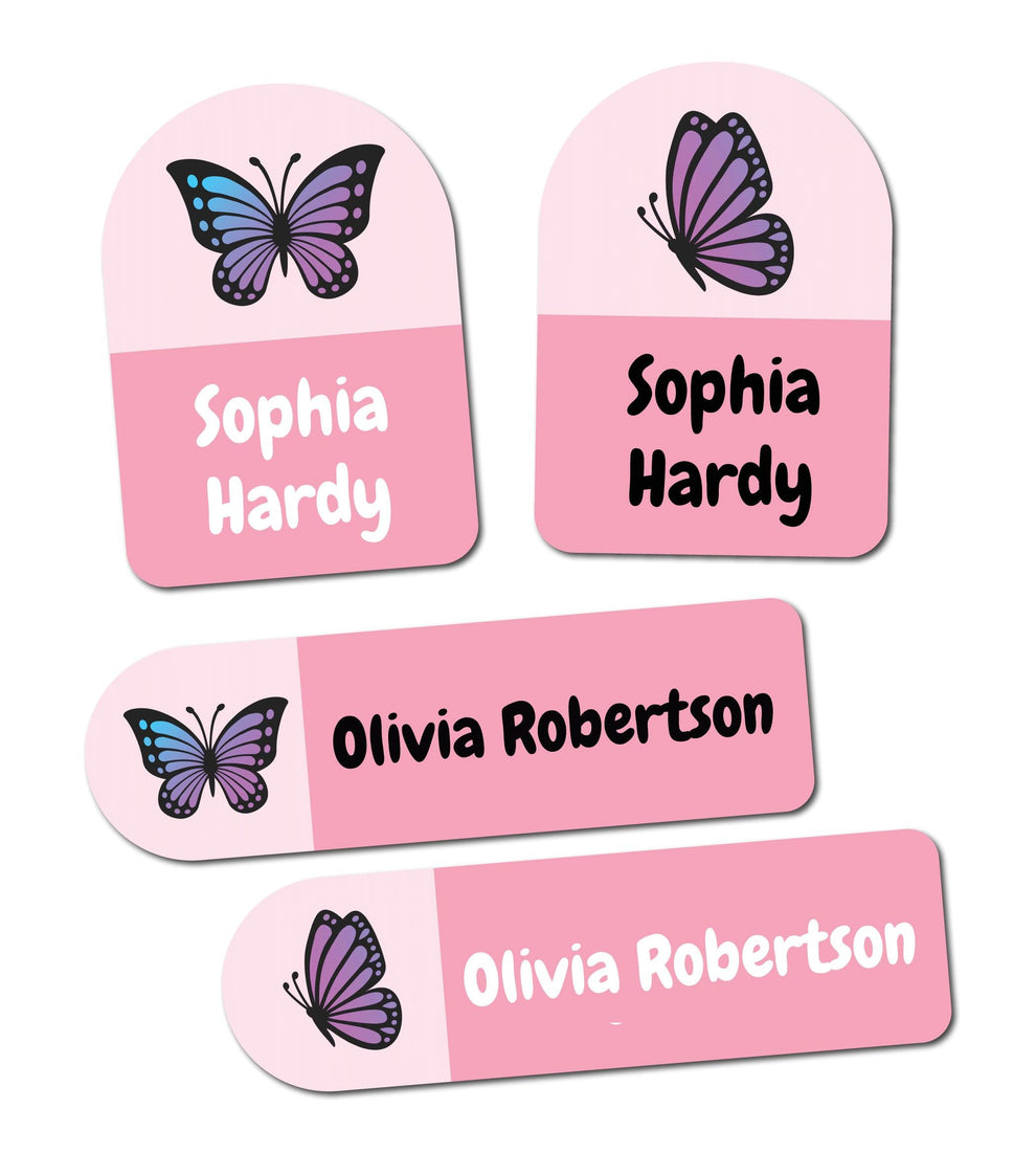 20 x Pink Butterfly Name Label Tags
