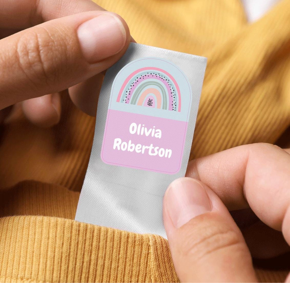 20 x Pink Unicorn & Rainbows Name Label Tags