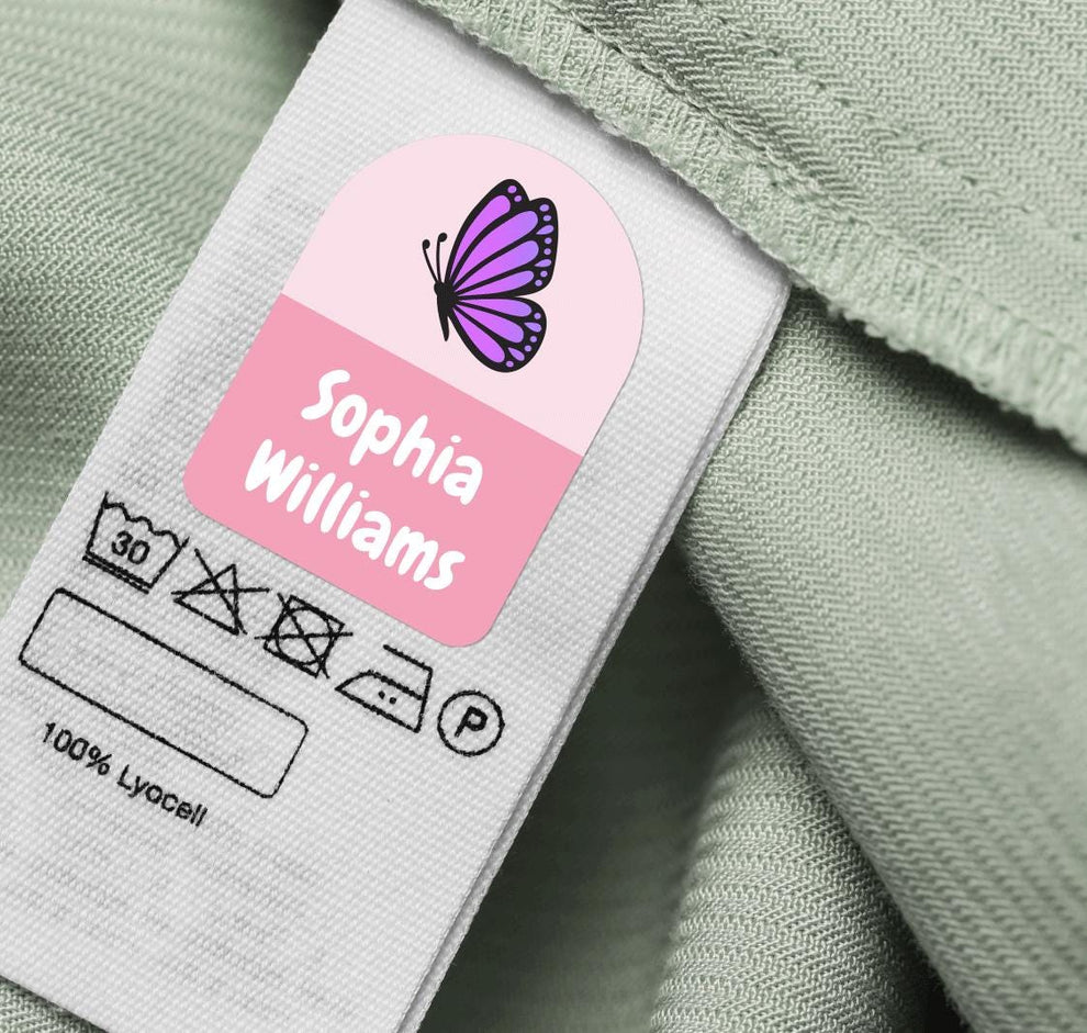 20 x Pink Butterfly Name Label Tags