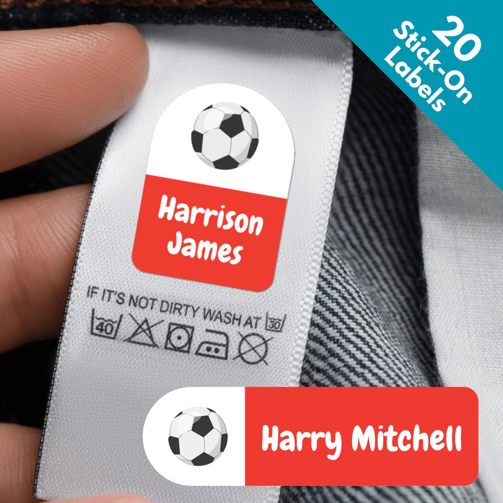 20 x Red & White Football Name Sticky Stick On Labels