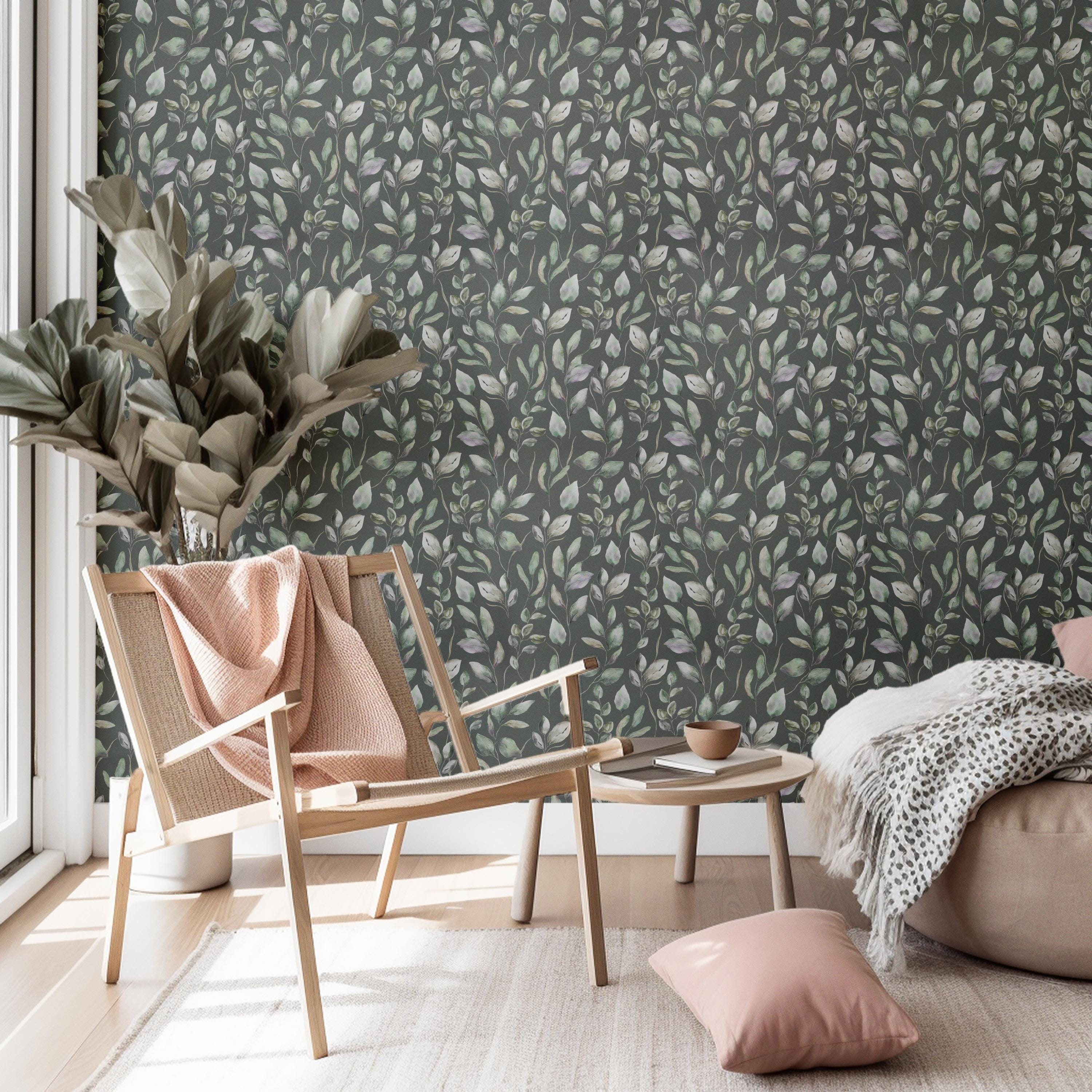 Dark Green Leafy Leaves Peel And Stick Wallpaper Self Adhesive