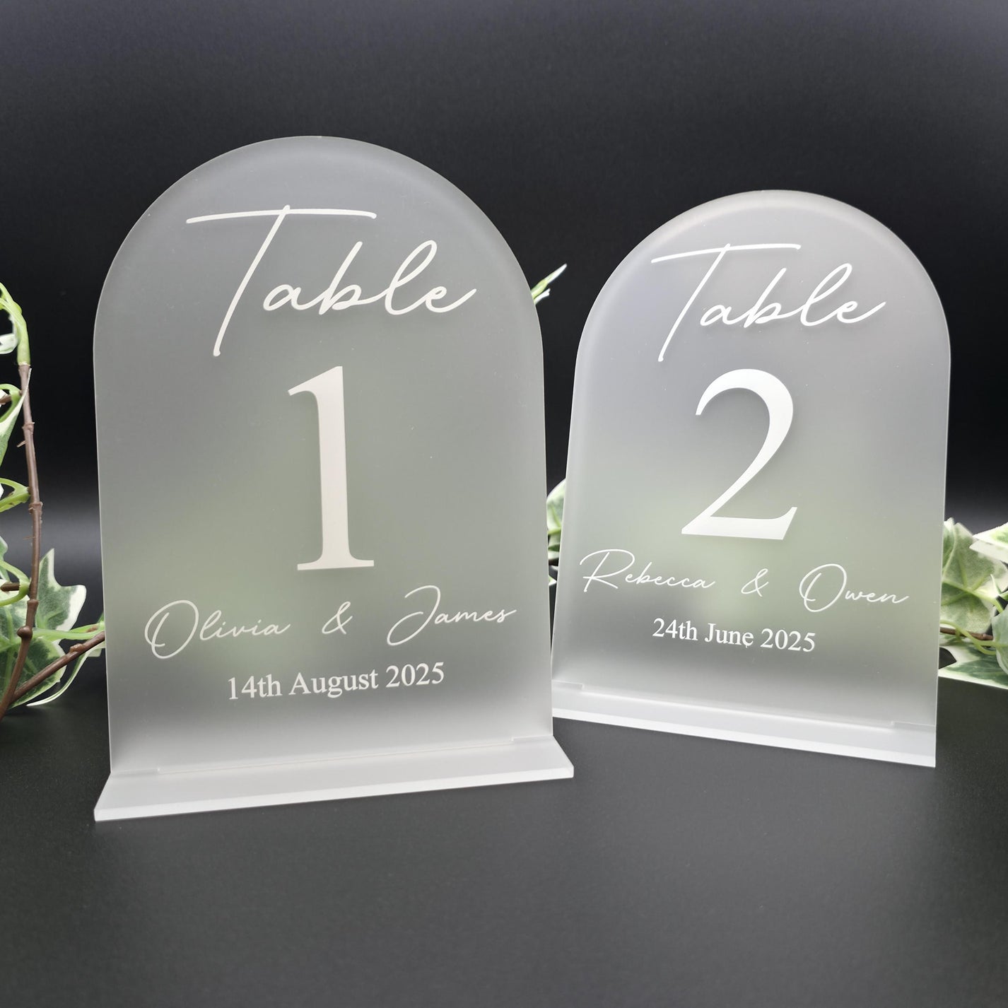 Arched Frosted Acrylic Wedding Table Number Signs