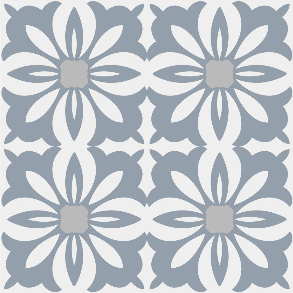 Grey Floral Vintage Pattern Tile Stickers