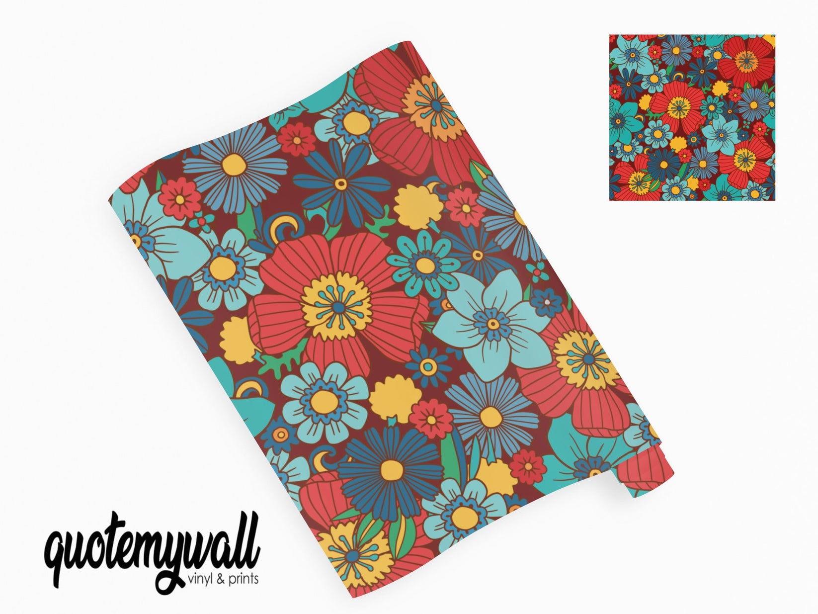 Retro Colourful Flower Pattern Vinyl Wrap – QuoteMyWall