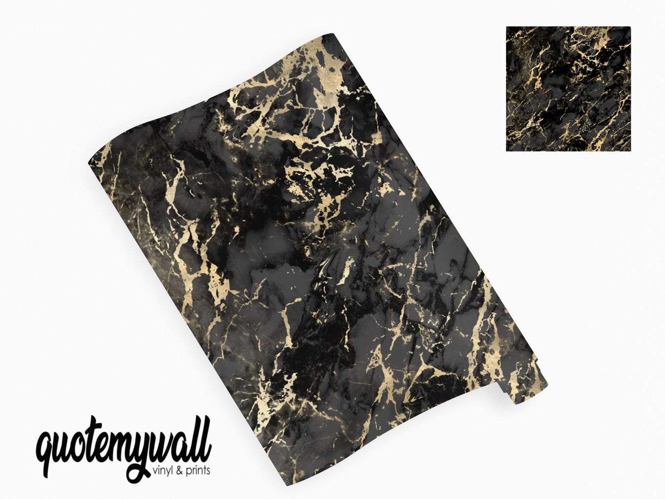 Black & Gold Marble Wrap Sticky Back Plastic Removable Furniture Self