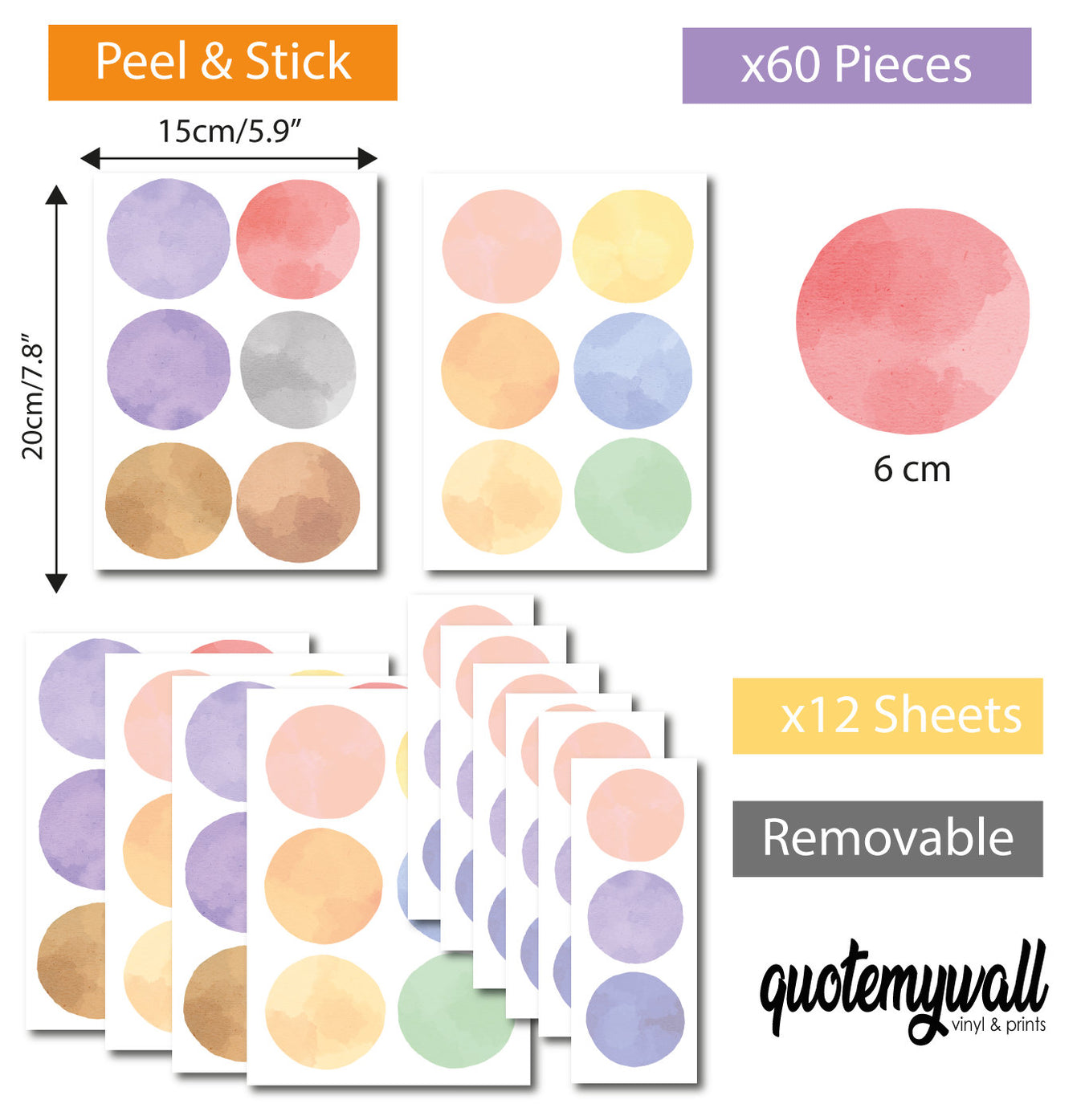 Light Pastel Watercolour Polka Dot Wall Stickers – QuoteMyWall