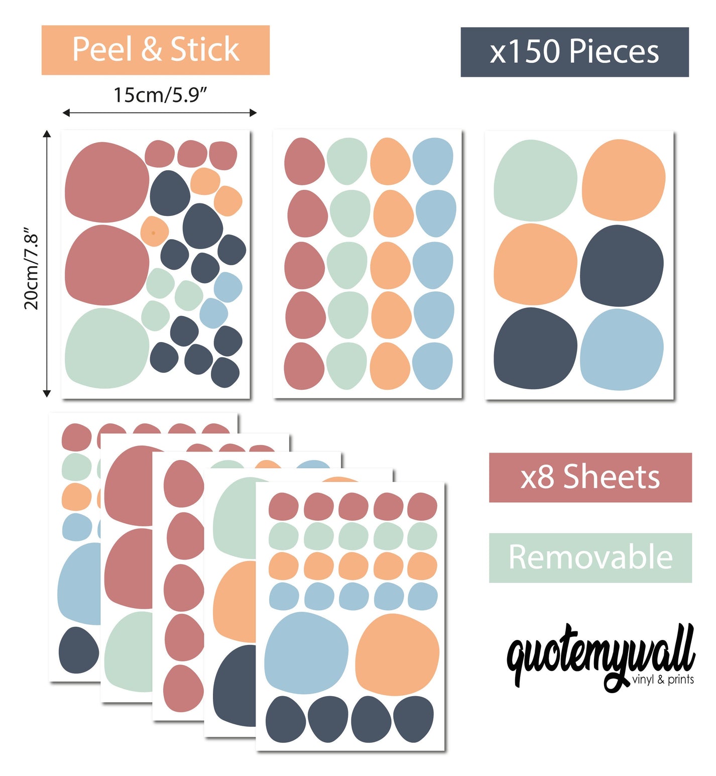 Boho Polka Dot Wall Stickers Decals For Kids Bedrooms Nursery PVC-FREE