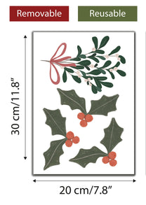 Christmas Holly & Mistletoe Window Stickers Decorations Xmas Decals