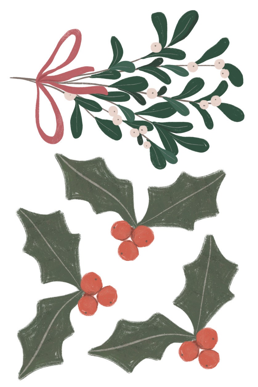 Christmas Holly & Mistletoe Window Stickers Decorations Xmas Decals
