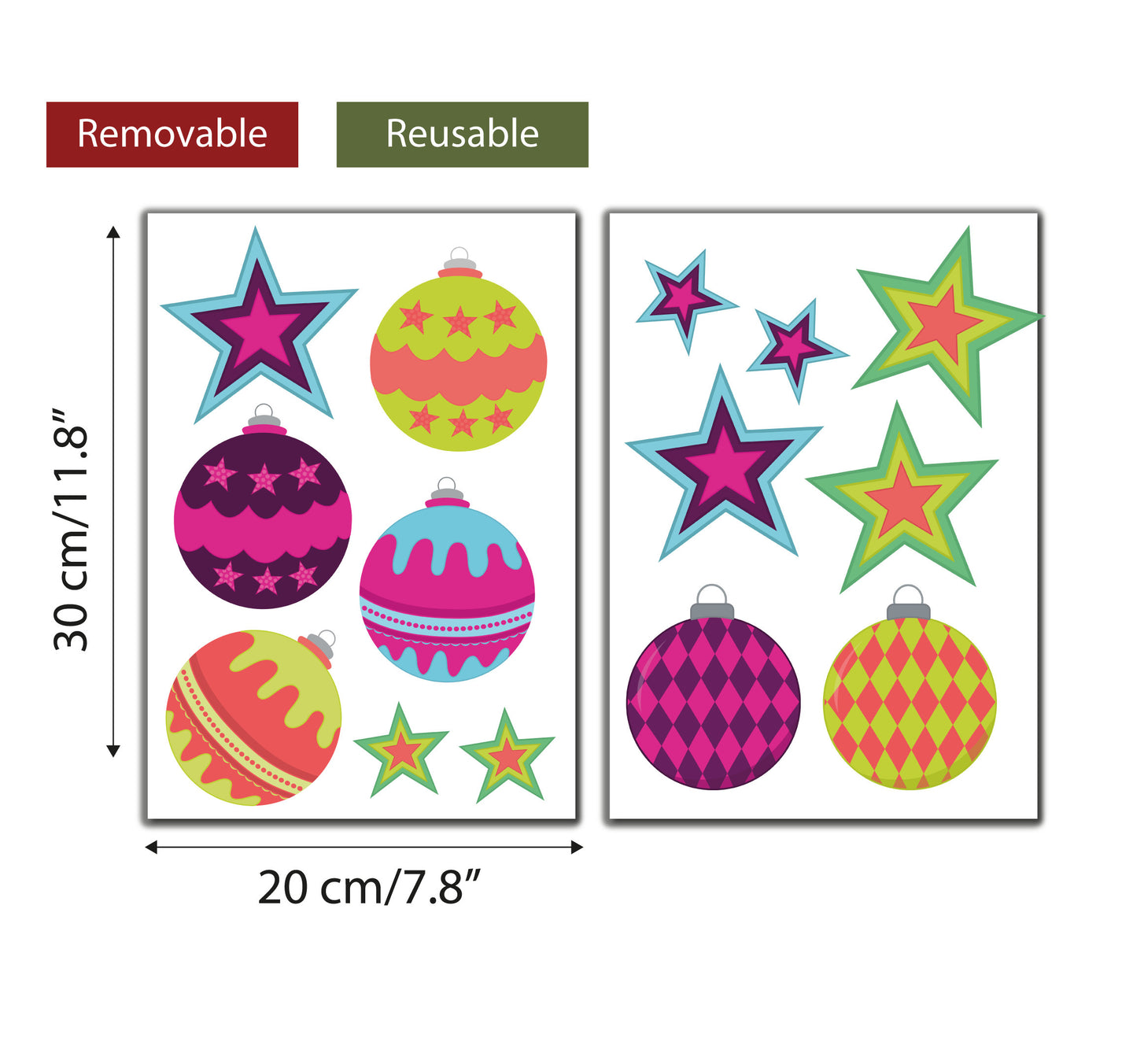 Christmas Baubles & Stars Window Stickers Window Decals Decor Decorati ...