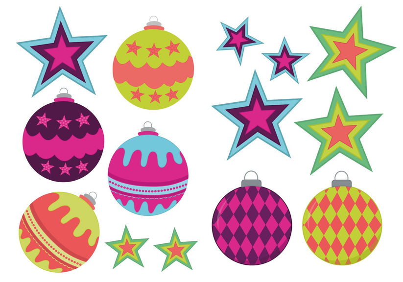 Christmas Baubles & Stars Window Stickers Window Decals Decor Decorati ...