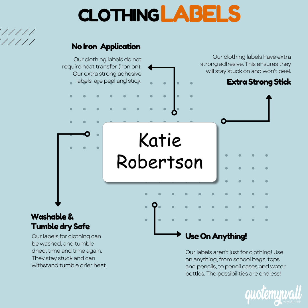 66 Personalised Stick On Clothing Labels For School & Care Homes Cloth