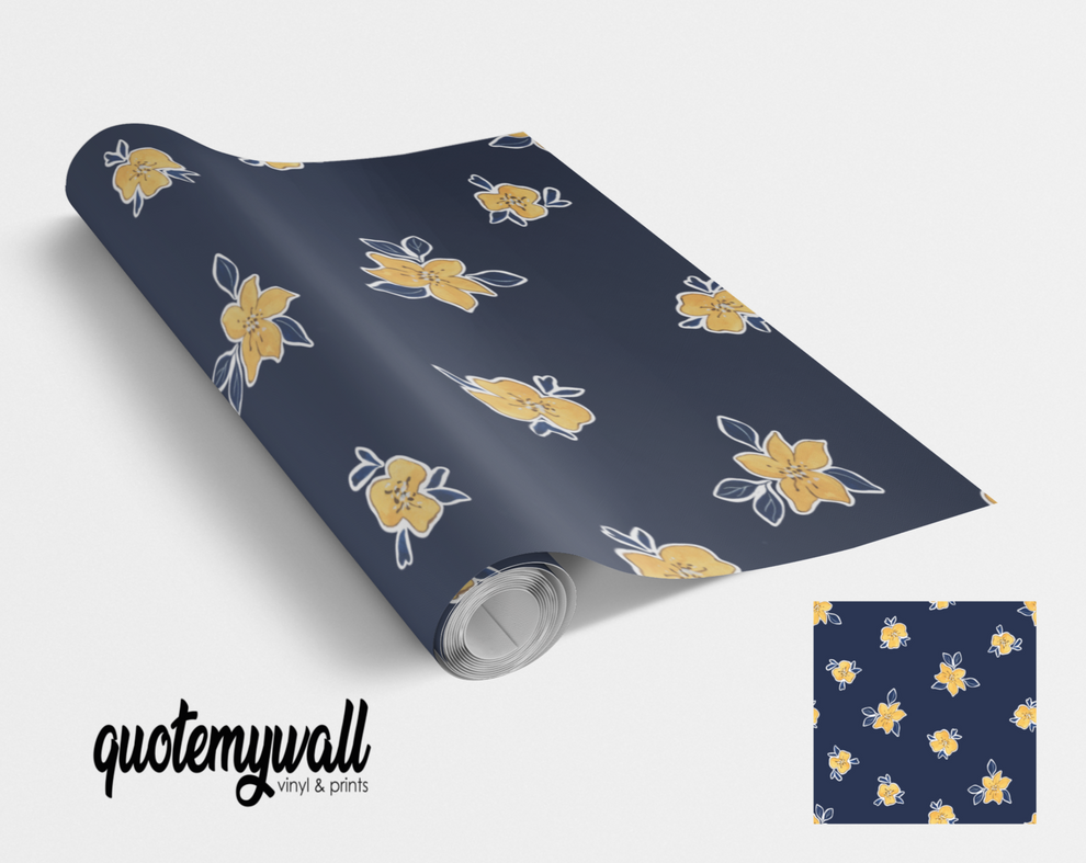 Navy Mini Yellow Flowers Cream Floral Flowers Self Adhesive Vinyl Wrap ...