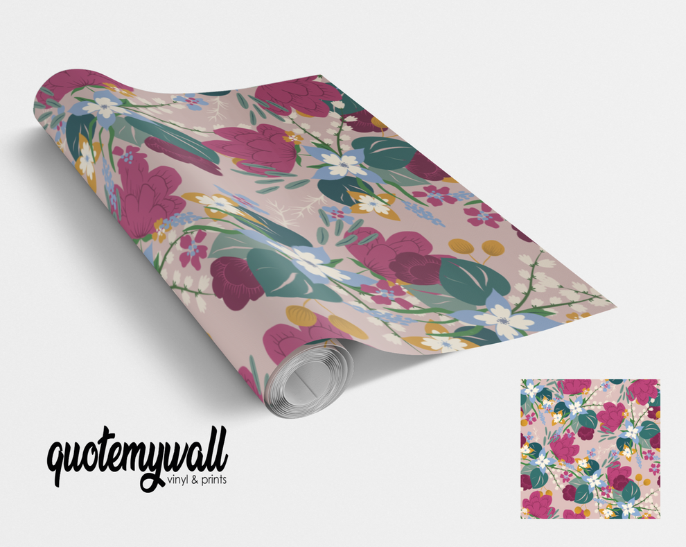Maroon Floral Bunch Vinyl Furniture Sticker
