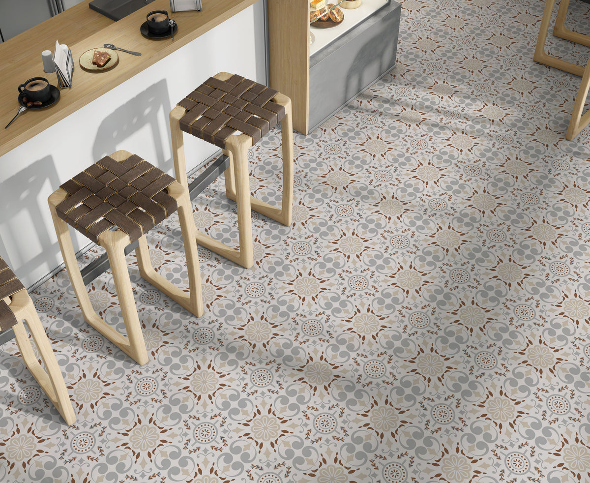 Greige Flower Petal Art Deco Pattern Floor & Wall Tile Stickers ...