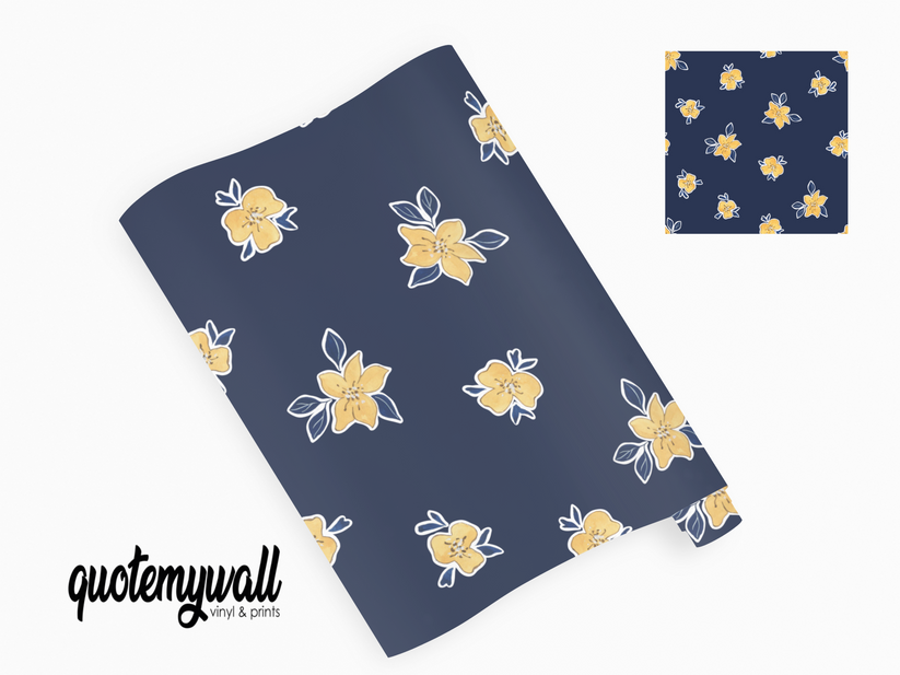 Navy Mini Yellow Flowers Cream Floral Flowers Self Adhesive Vinyl Wrap ...